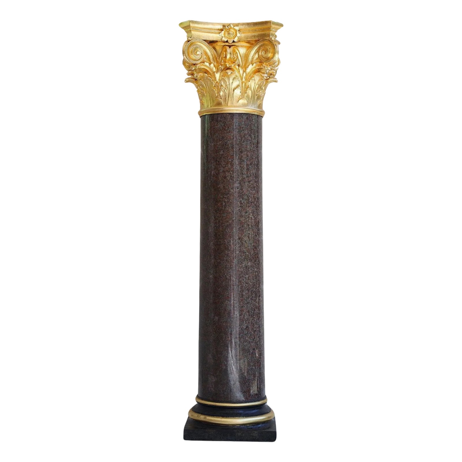 Large Neoclassical Red Granite and Gilt Bronze Column, 1950s | Chairish