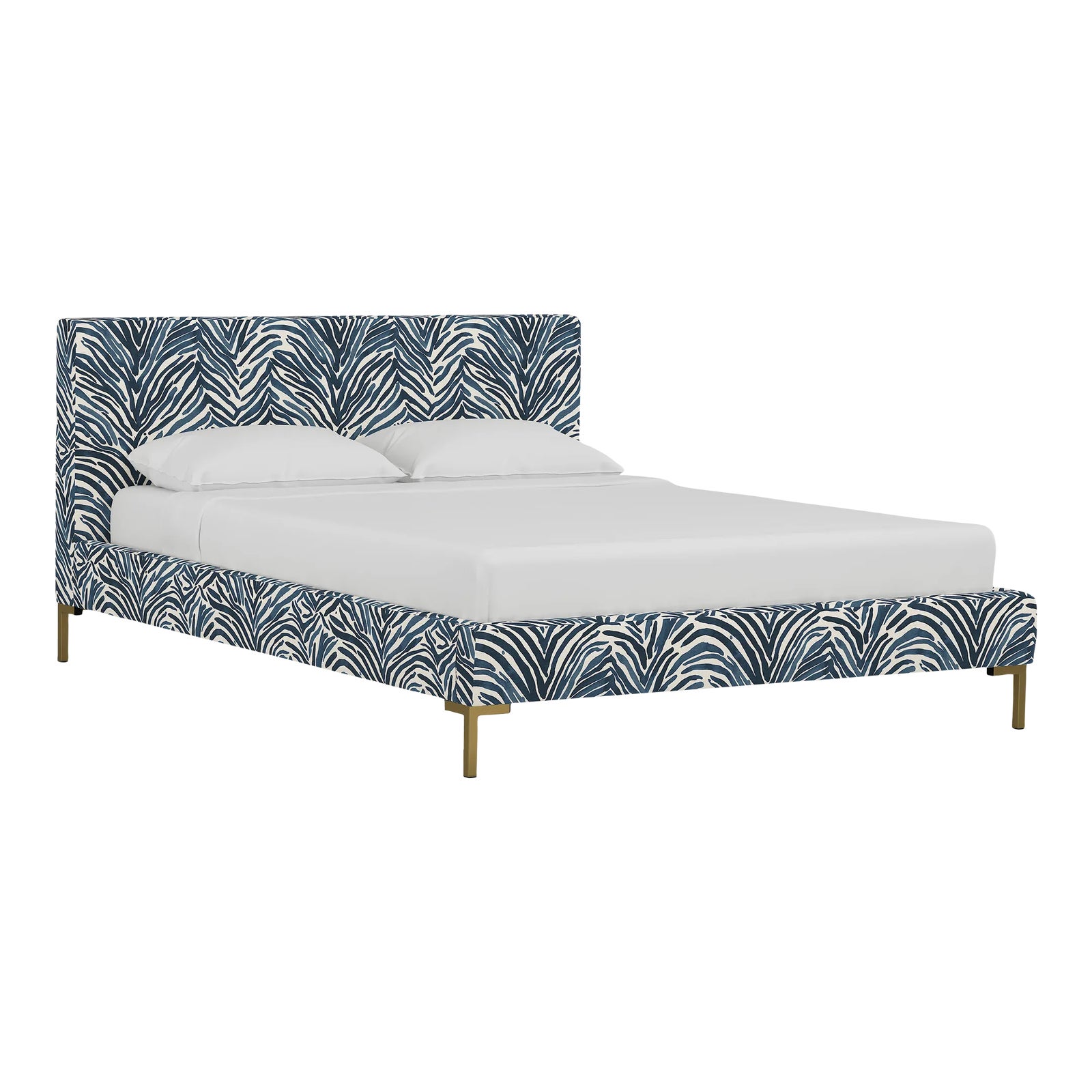 Norah Platform Bed in Blue Washed Zebra, King | Chairish