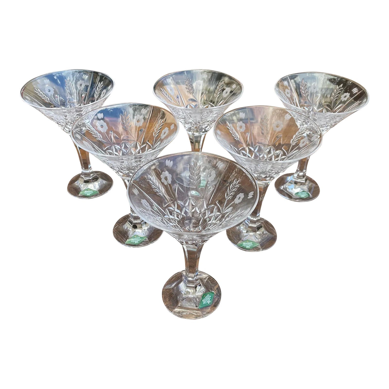 1990s Vintage Stephanie Lead Crystal Martini Goblets by Godinger - Set ...
