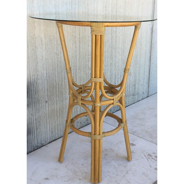 20th Century High Round Cocktail Table in Faux Bamboo With Glass Top ...