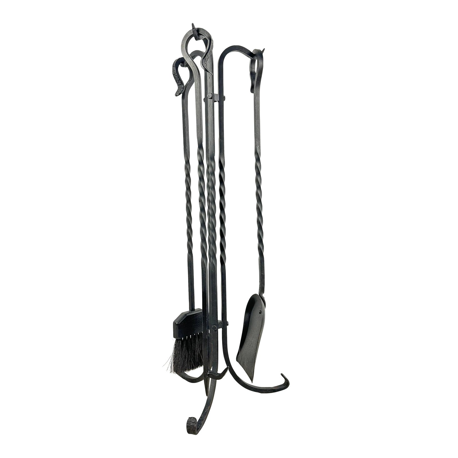 Spanish Mid Century Twisted Rod Iron 3 Tool Fireplace Set | Chairish