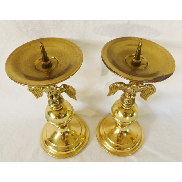 Pair Vintage Late 20th Century Solid Brass Figural Eagle Candlestick ...