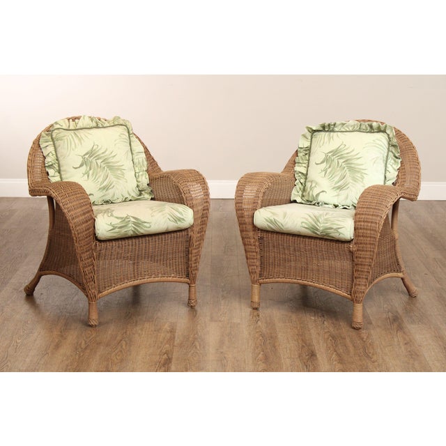 Woven Wicker Pair of Outdoor Patio Lounge Chairs | Chairish