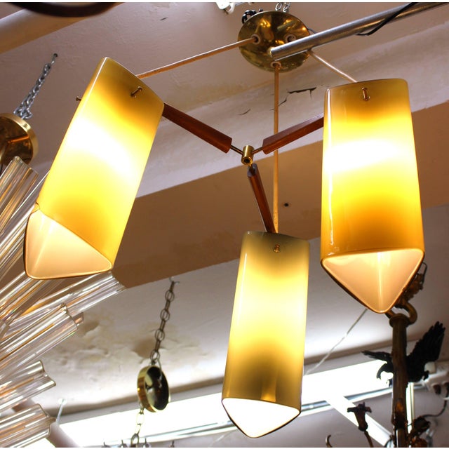 Italian Tri-Colored Teak and Glass Pendant | Chairish