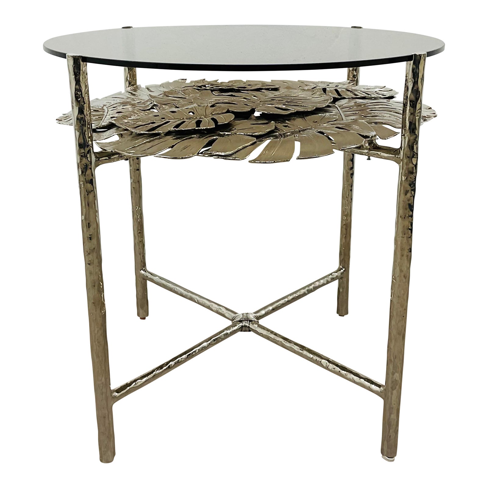 Theodore Alexander Modern Nickel Tropical Leaf Design Round End Table ...