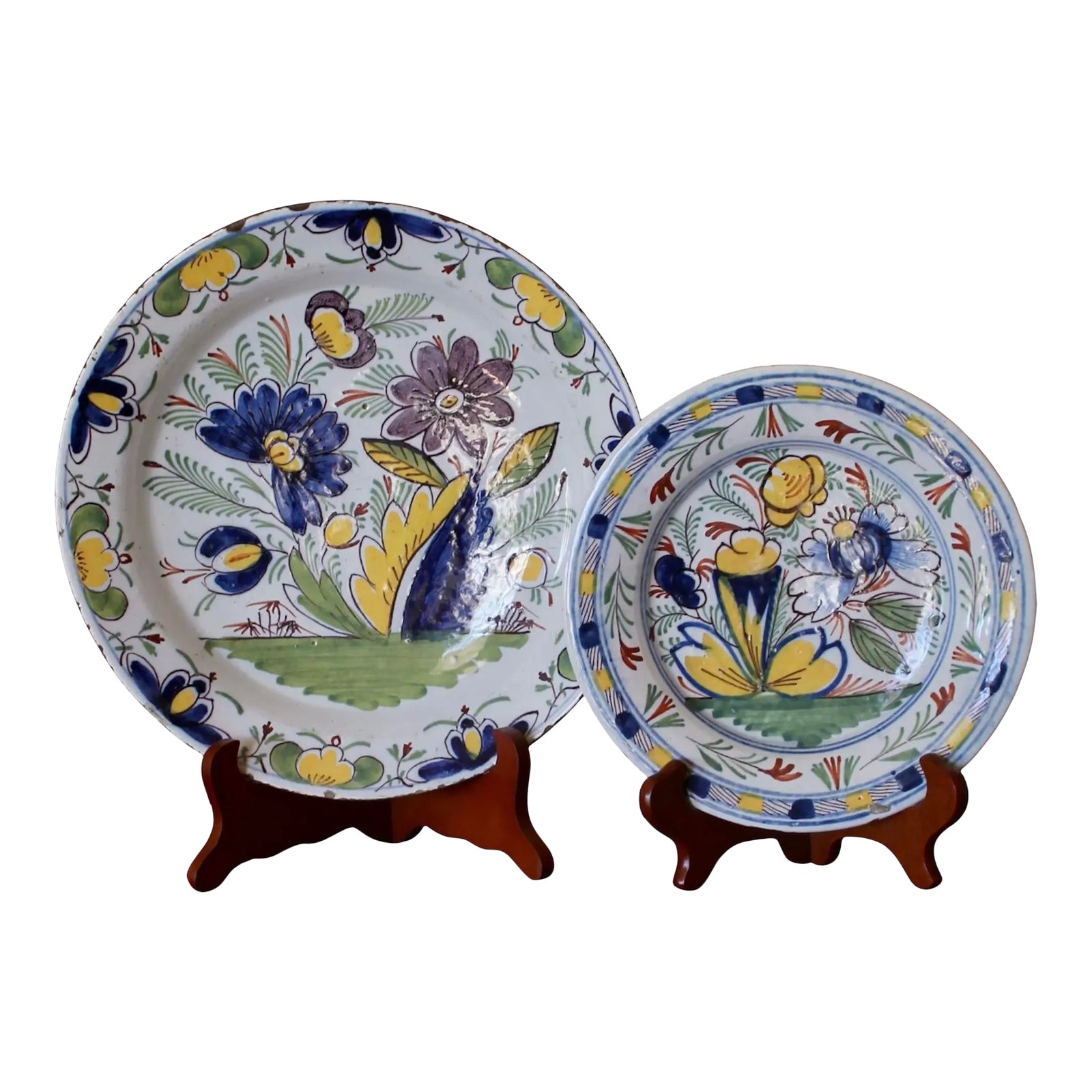 Duo of Polychrome Delft Plates | Chairish