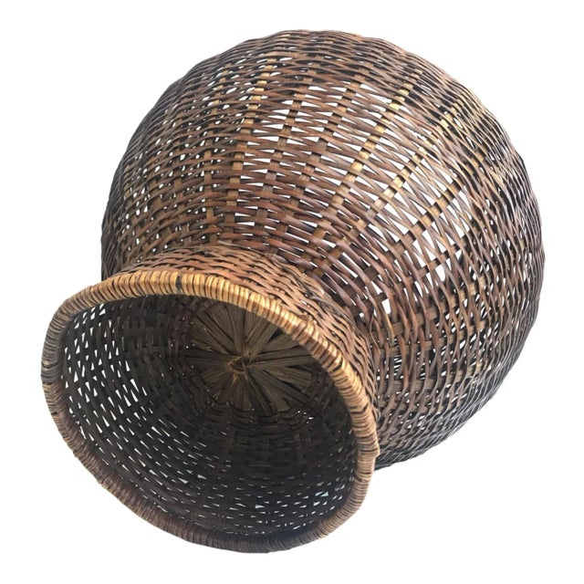 Vintage Natural Woven Bamboo Rattan Wicker Planter Basket | Chairish