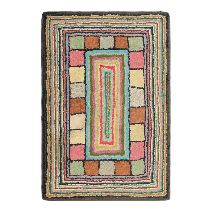 Antique Hooked Rug With Polychromatic Geometric Patterns | Rug & Kilim ...
