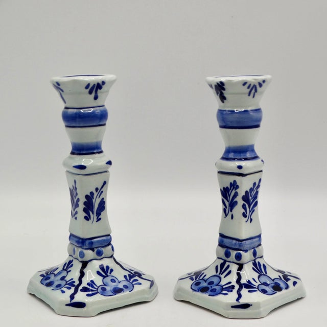 Vintage 1970s Delft Candlesticks, a Pair | Chairish