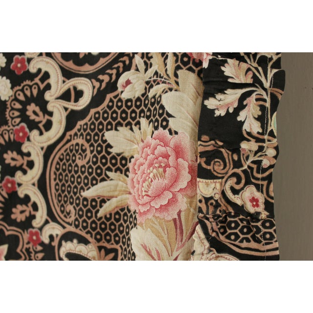 Antique French Fabric Rococo Block & Roller Printed Black Ground Ruffle ...