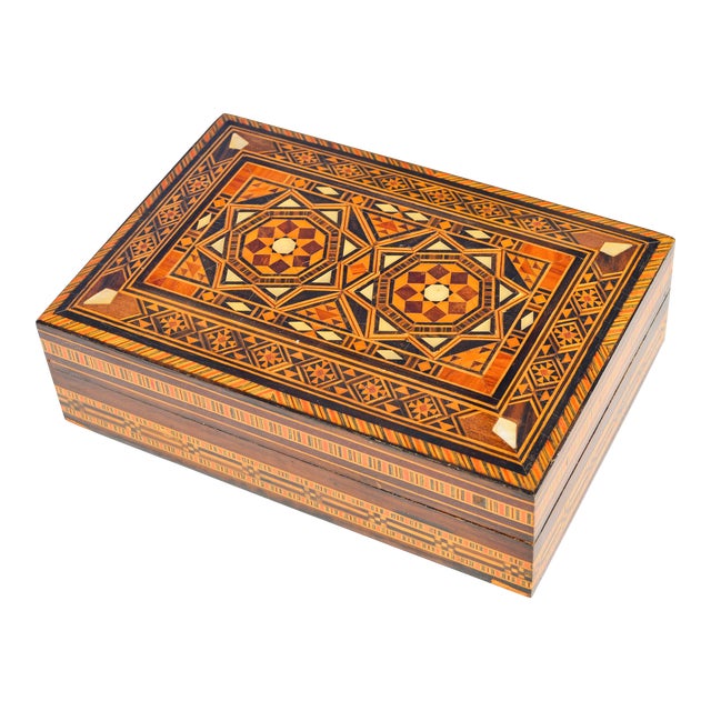 Mid 20th Century Syrian Marquetry-Inlaid Moorish Box | Chairish