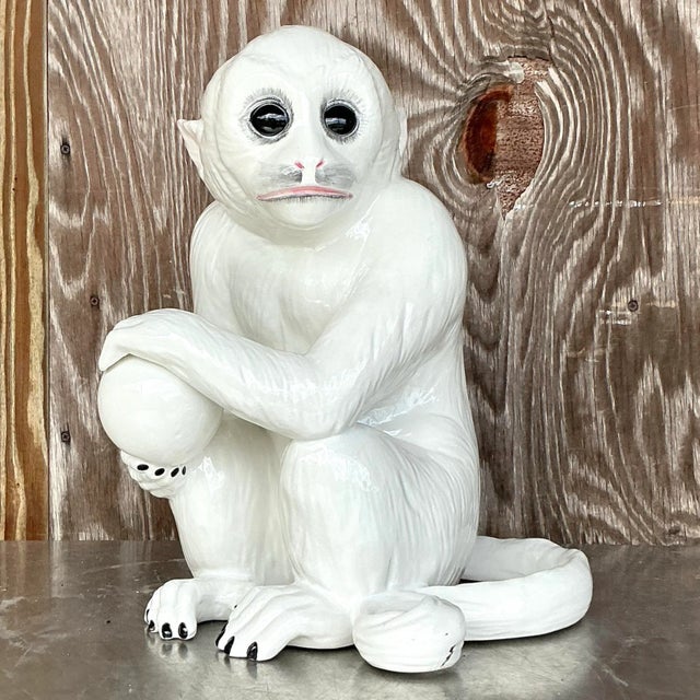 Vintage Italian Glazed Ceramic Monkey | Chairish