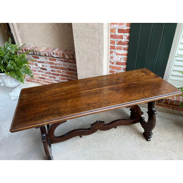 Antique Italian Trestle Dining Table Desk Walnut 6 Ft Console Table ...