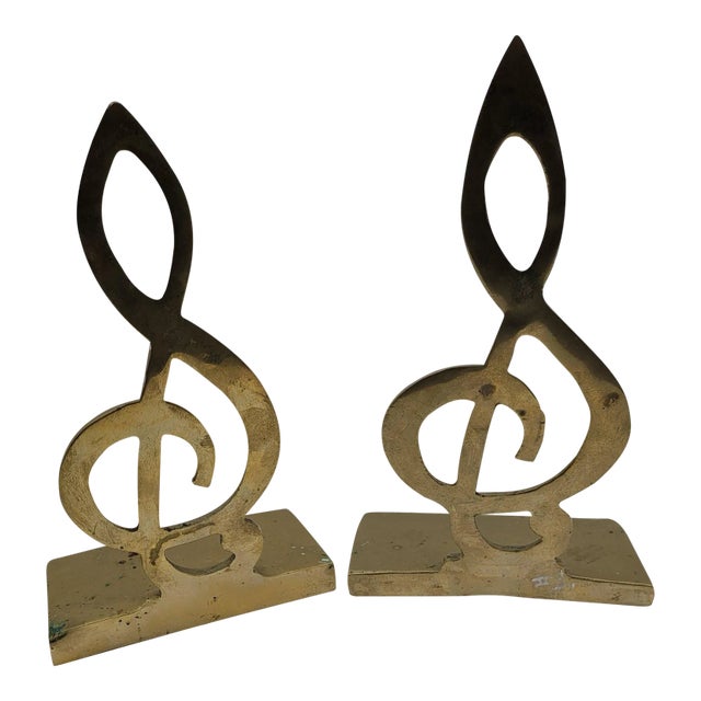 Vintage Brass Treble Clef Music Note Bookends - a Pair | Chairish