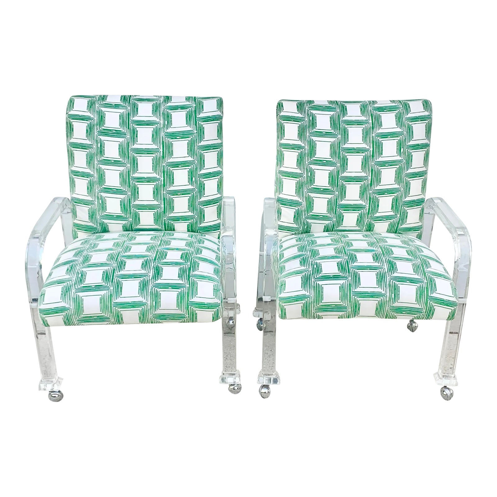 Vintage Palm Beach Regency Style Lucite Upholstered Chairs-A Pair ...