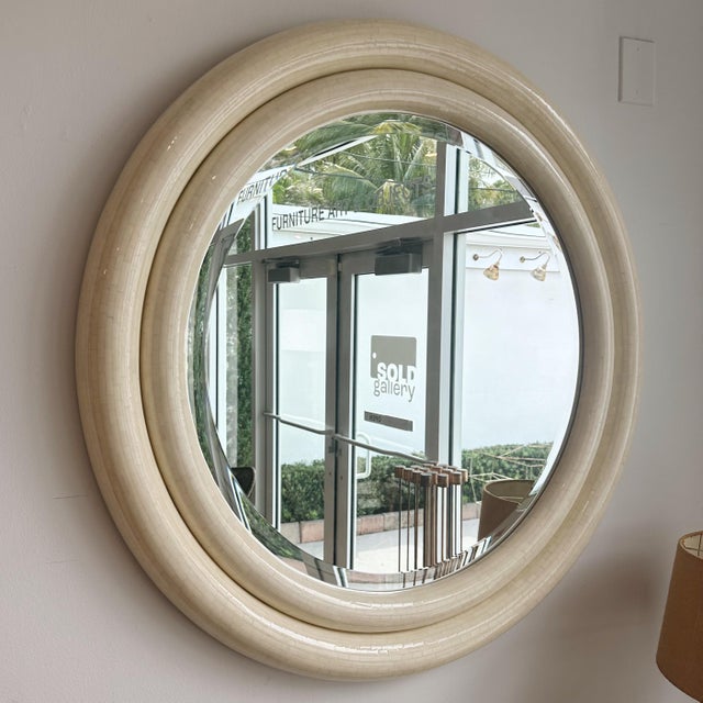 1970's Double Bullseye Tessellated Bone Mirror | Chairish