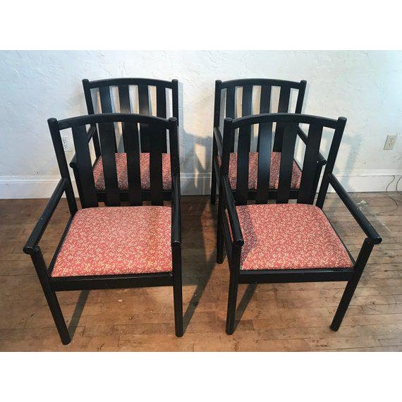 1970s Vintage Stendig Italian Black Lacquered Slat Back Arm Chairs- Set ...
