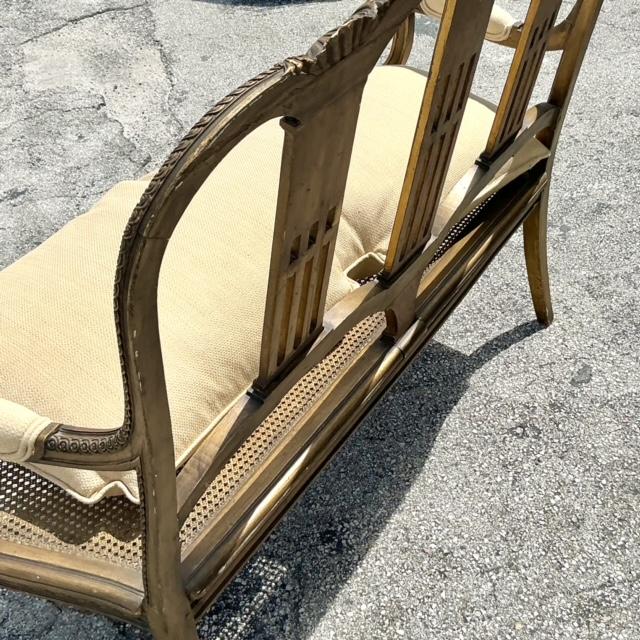 Vintage Regency Gilt Tipped Carved Cane Settee | Chairish