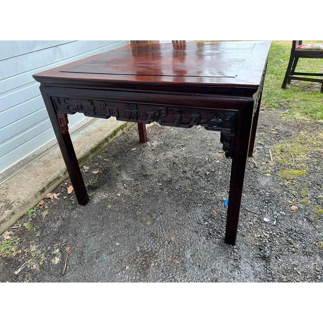 19th Century Antique Asian Hand Carved Rosewood Square Center Card ...