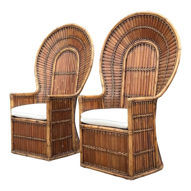 Vintage Boho Split Rattan Fan Back Chairs - a Pair | Chairish
