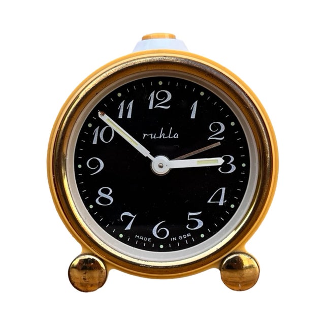 Yellow Mechanical Alarm Clock, Ruhla, Germany, 1970s. | Chairish