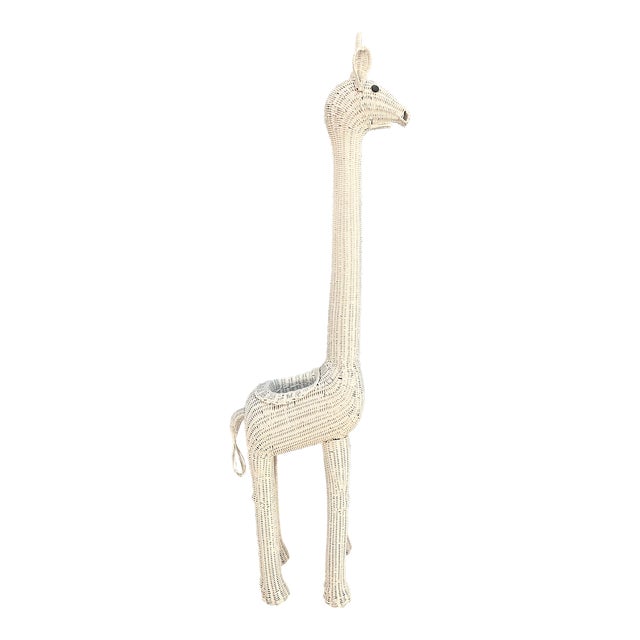 Vintage Tall White Wicker Giraffe Planter | Chairish