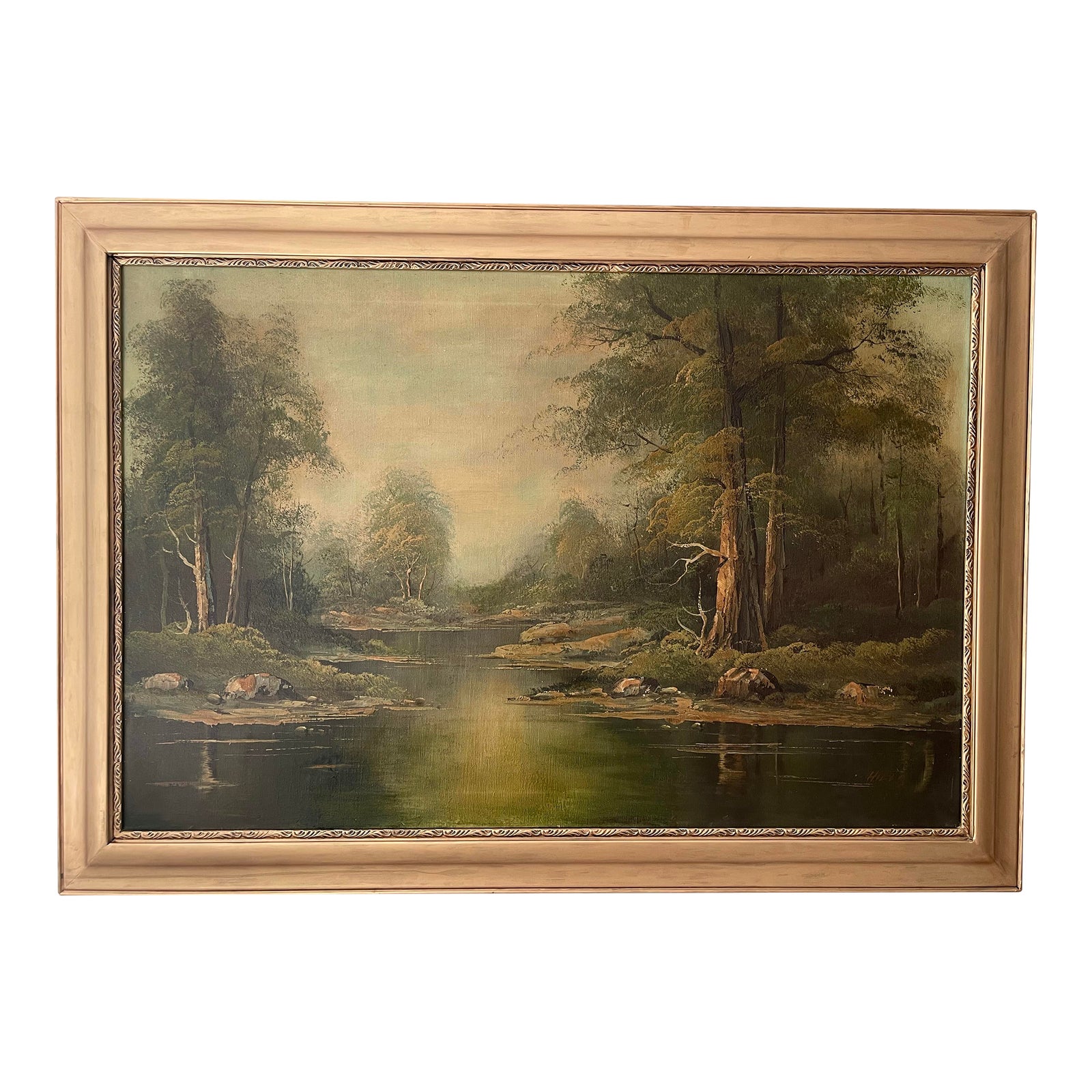 Vintage Original Riverscape Oil Painting by Hills | Chairish