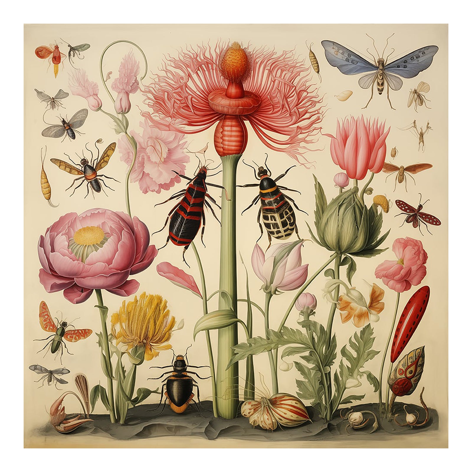 20' X 20' 'Insects and Flowers' Botanical Print, 'Hortus Floridus ...