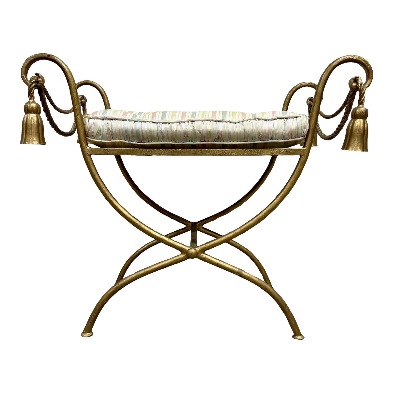 Vintage Italian Hollywood Regency Vanity Stool Bench Curule With ...