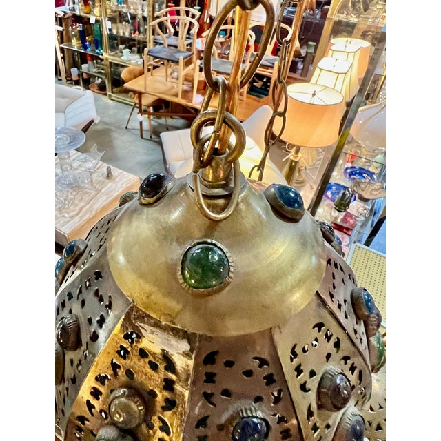 Vintage Mid 20th Century Boho Pierced Brass Moroccan Triple Lantern ...