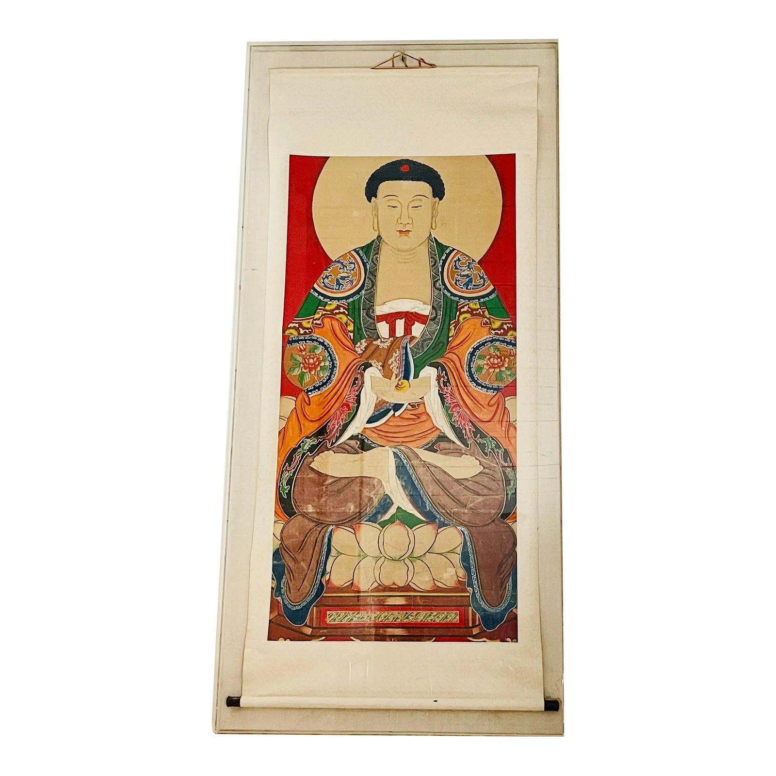 Antique Hand Painted Chinese Buddha Scroll Painting | Chairish