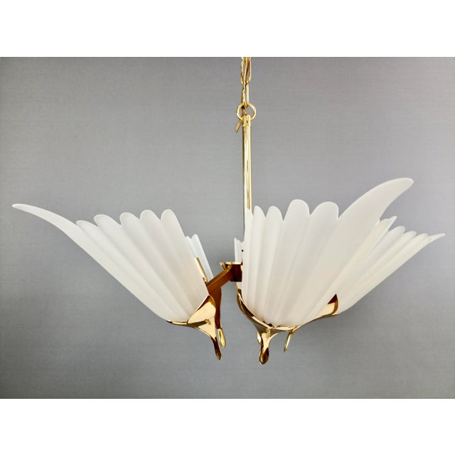 1980s F. Fabbian Five-Light Etched Glass Shades and Gilded Metal Frame ...