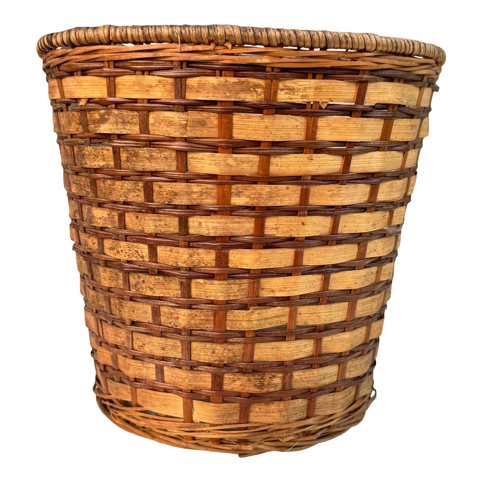 1990s Brick Patterned Wicker Wastebasket | Chairish