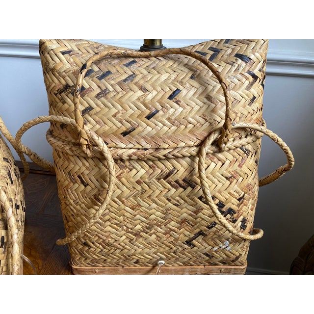 Vintage Malaysian Barait Basket Bag Lamps - a Pair | Chairish