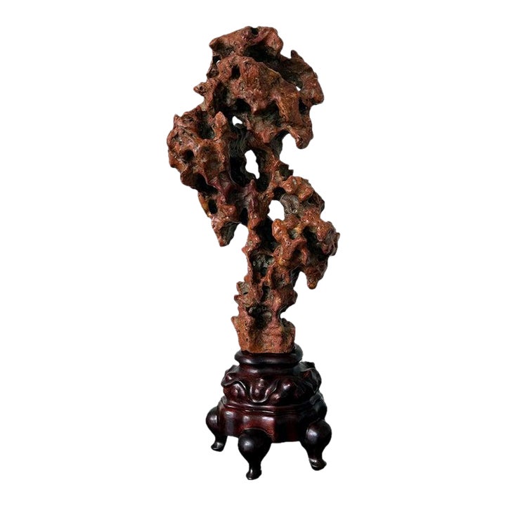 Chinese Scholar Stone Rare Red Taihu Rock on Display Stand | Chairish