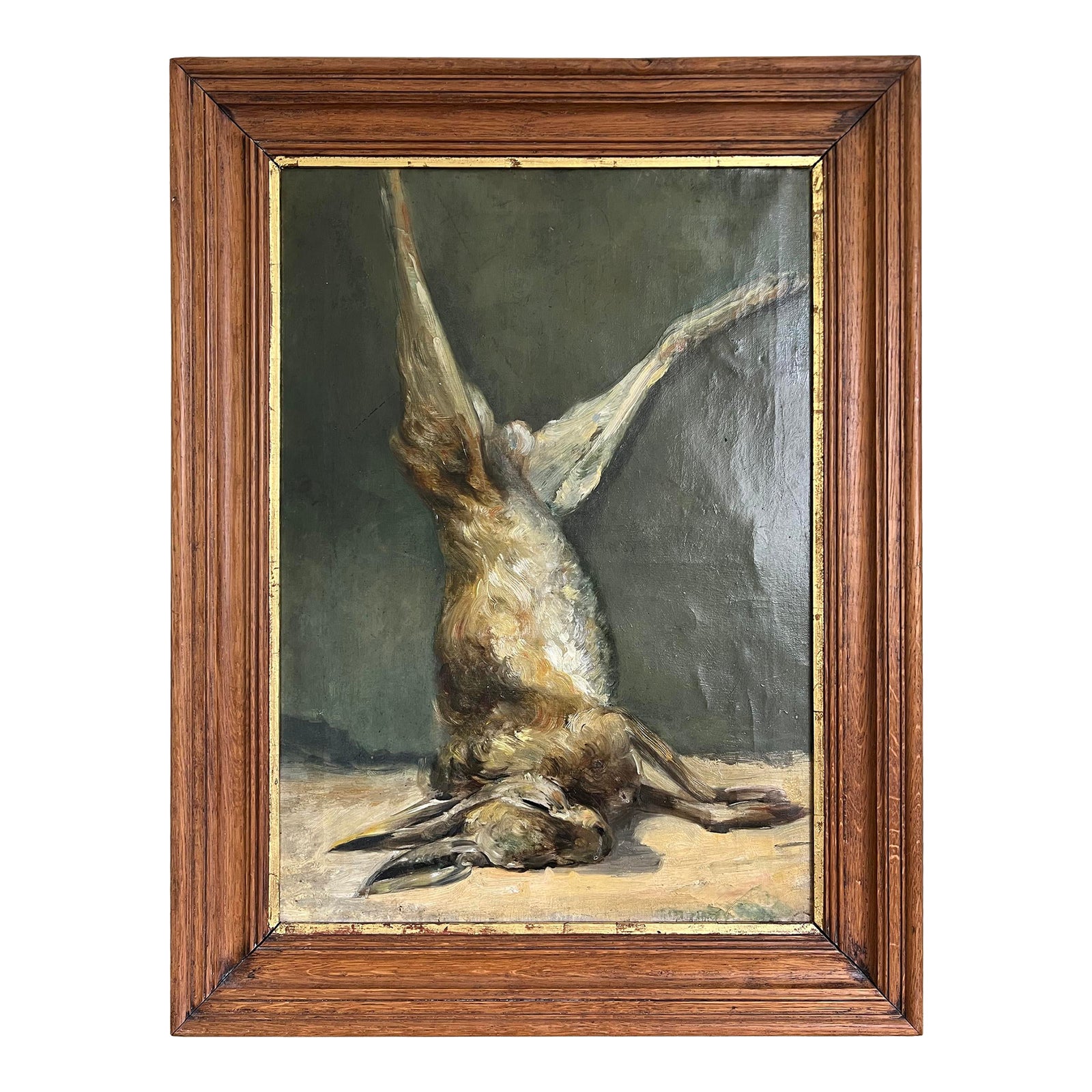 19th Century Belgian Hare Hunting Trophy Still Life Painting | Chairish