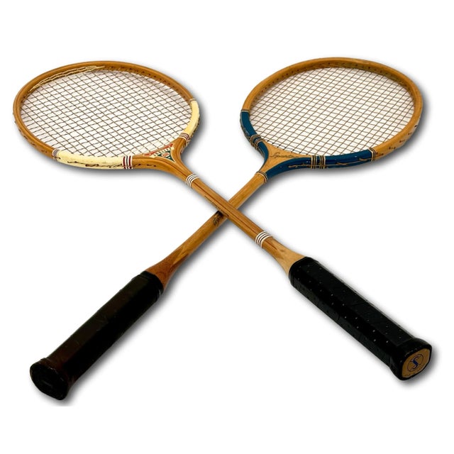2 Vintage Mid 20th Century American Hand Made Laminated Wood Badminton ...