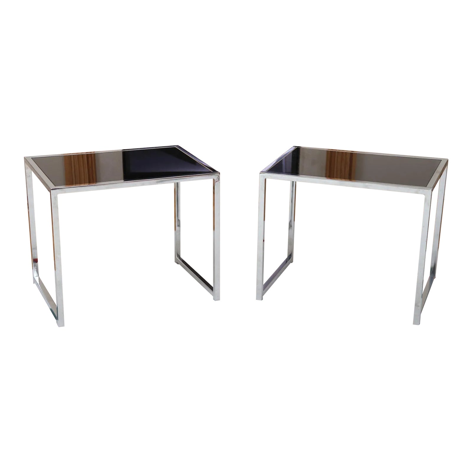 Post-Modern Chrome and Black Glass Side Tables | Chairish