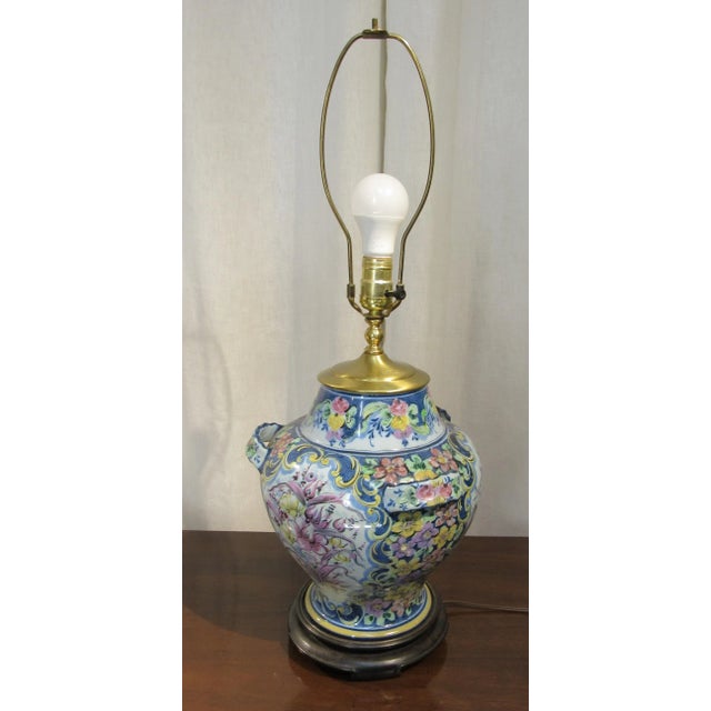 Vintage 1980s Portuguese Style Hand Painted Lamp | Chairish