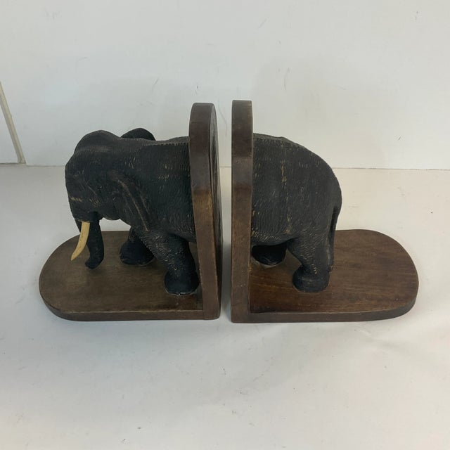 Vintage Safari Boho Chic Wood Elephant Bookends - a Pair | Chairish