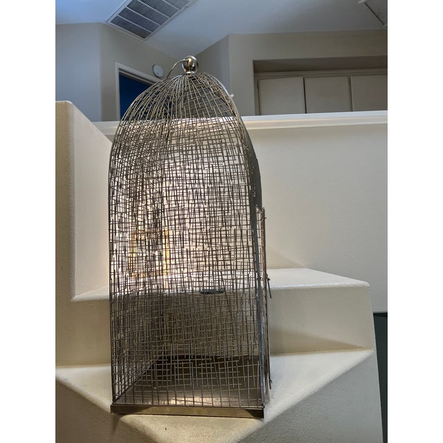 Vintage Silver Color Brutalist Bird Cage | Chairish