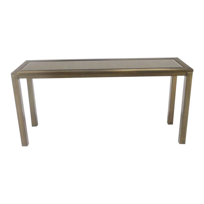 Mid-Century Modern Brass Smoked Glass Rectangular Console Table | Chairish