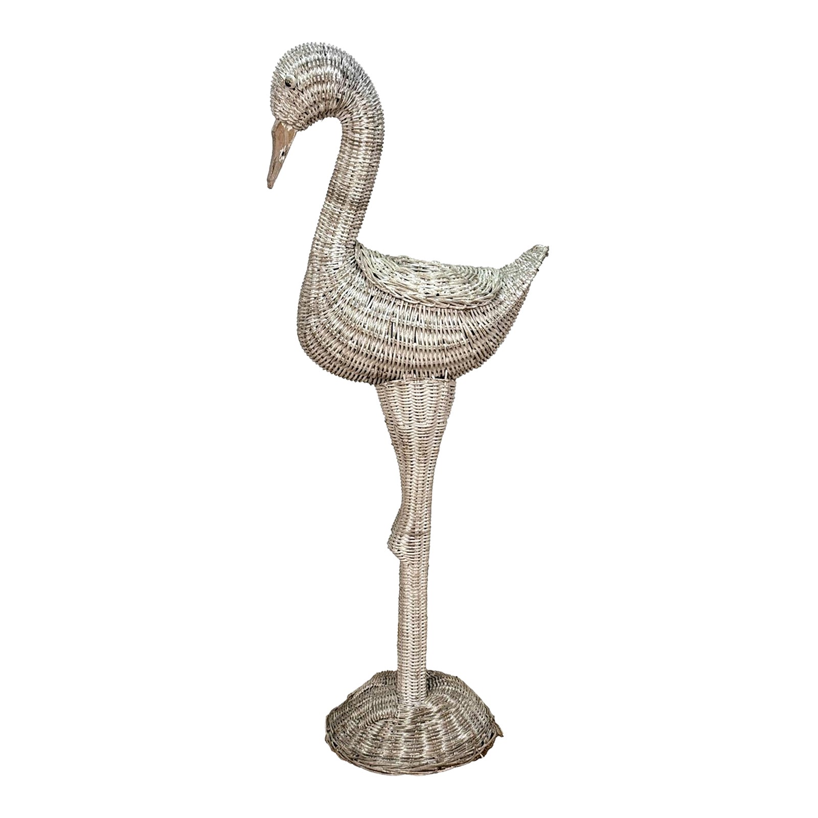 Vintage 36" Coastal Flamingo White Wicker Figural Planter | Chairish