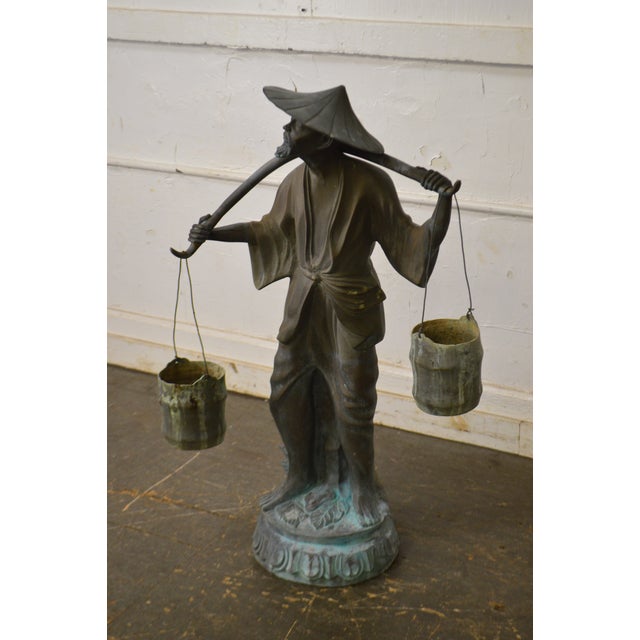 Bronze Weathered Asian Garden Statue of Man Carrying Water Buckets ...