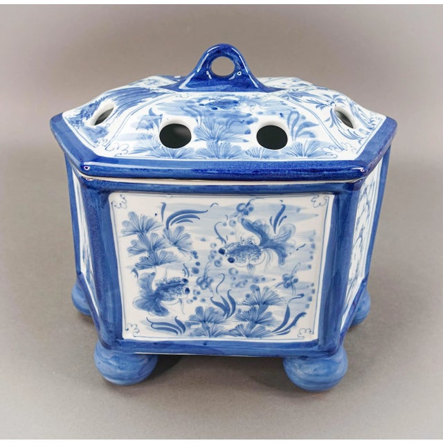 Mid 20th Century Maitland Smith Large Blue & White Porcelain Koi Fish ...