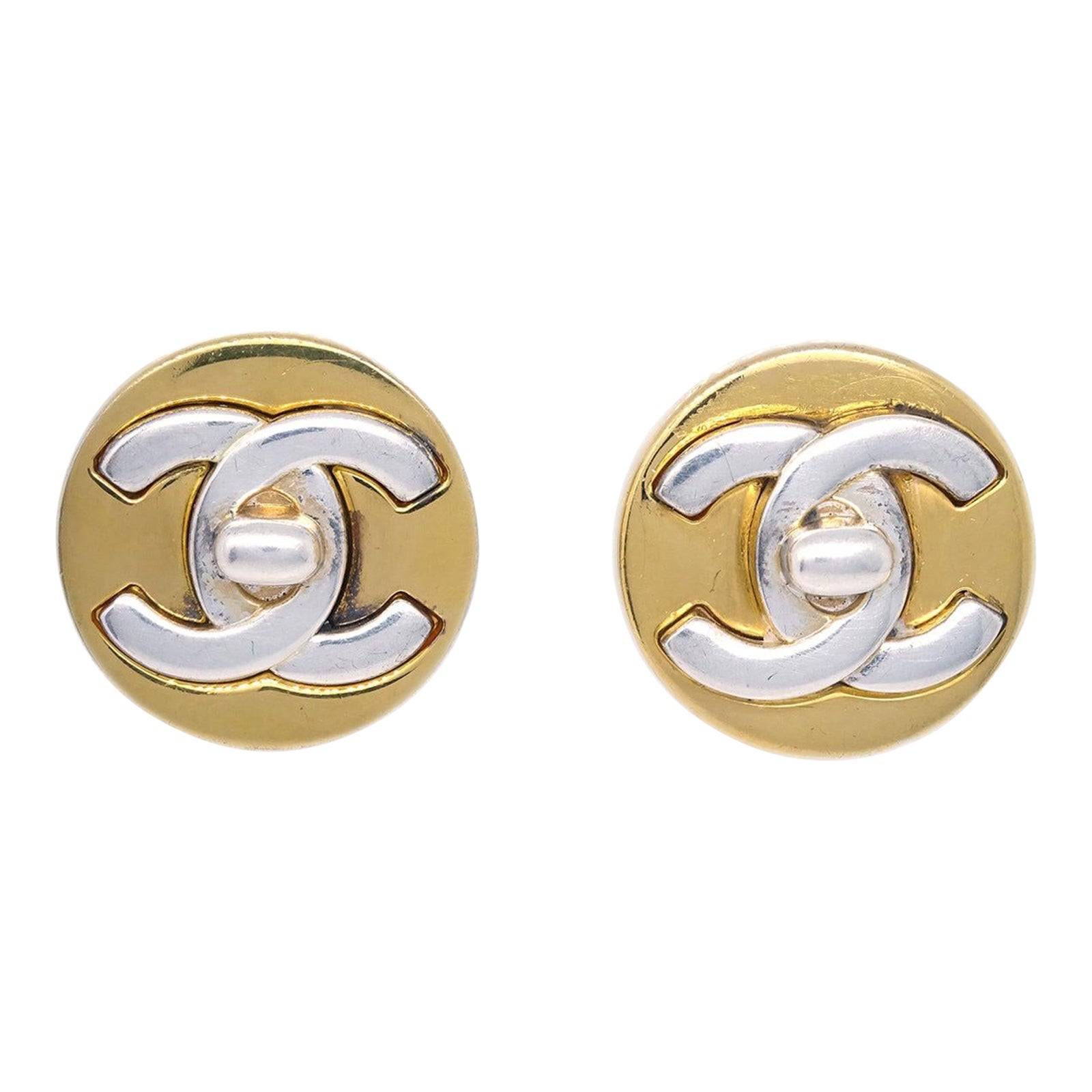 Chanel Gold Button Turnlock Earrings Clip-On 97A 123262 - 2 Pieces ...