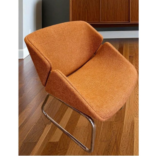 1980s Vintage Postmodern Salmon Upholstered Chrome “Club Tub” Chair ...