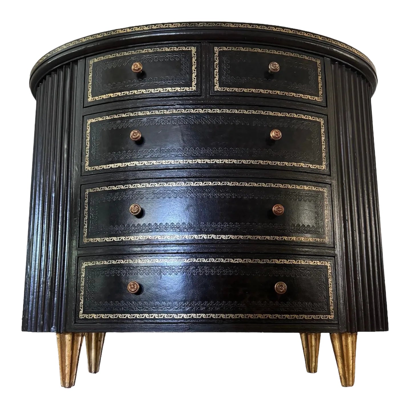 1990s Maitland-Smith Black and Leopard Print Embossed Leather Oval ...