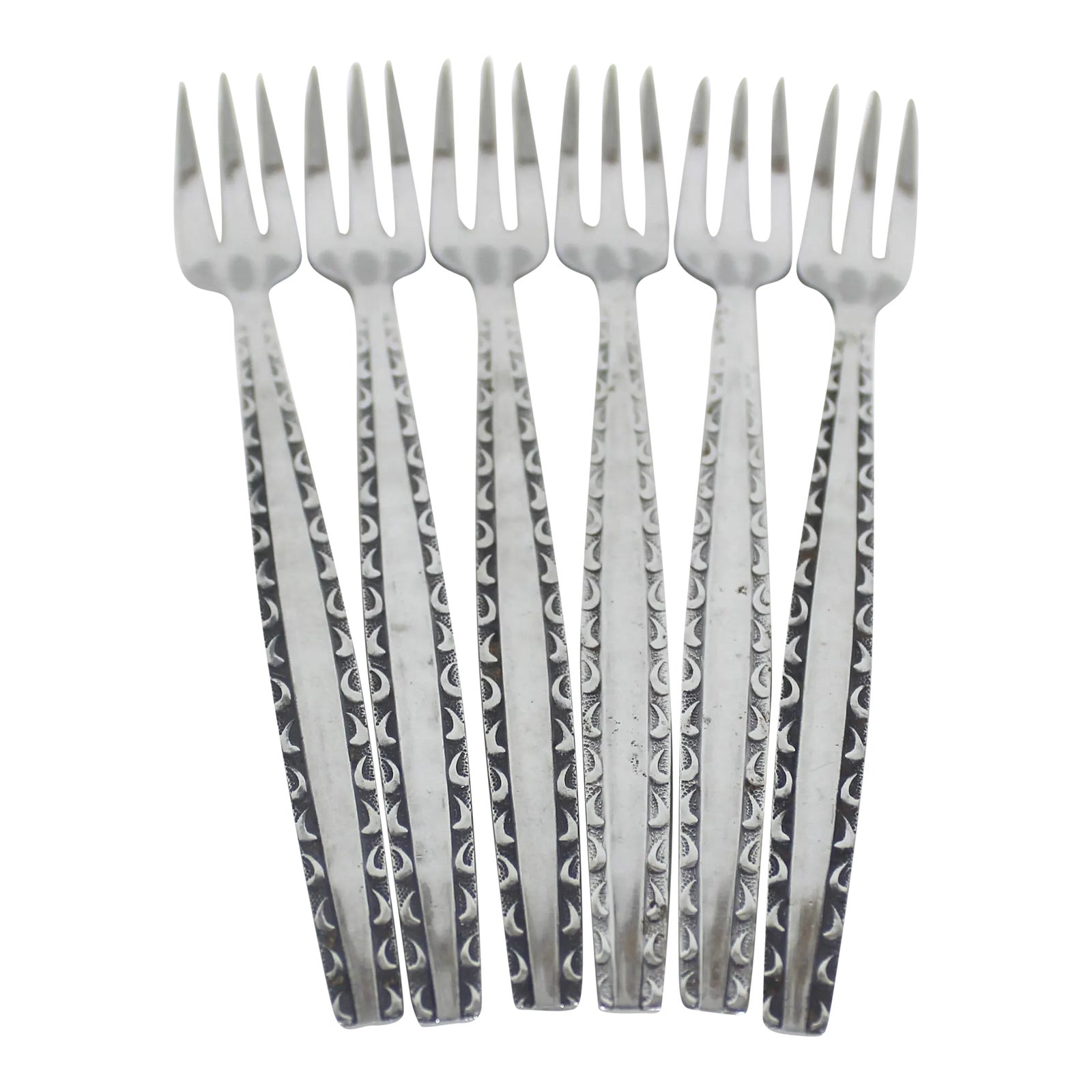 Vintage Mid Century Modern Scroll Black Detail Stainless Cocktail Forks ...