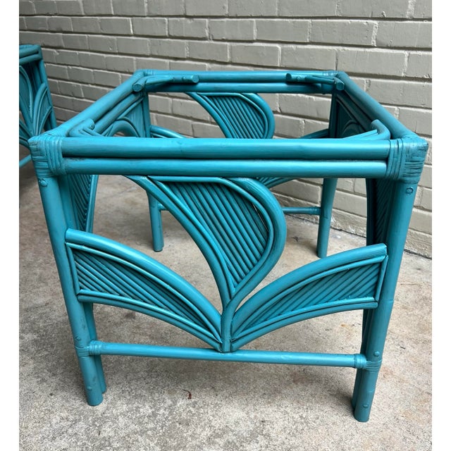 Late 20th Century Palm Beach Regency Newly Painted Vintage Teal Rattan ...